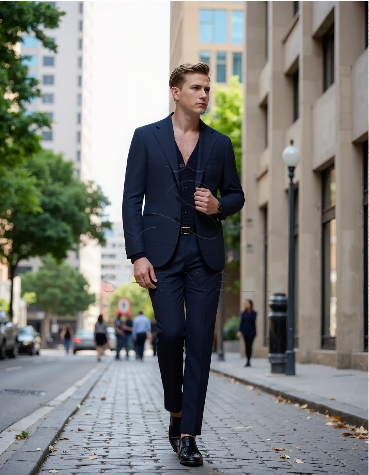 Navy Blue Relaxed Roma Suit | Italian Rogna Four-Layer Wool